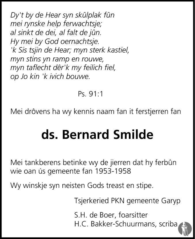 Bernard Smilde 30-08-2014 overlijdensbericht en condoleances ...