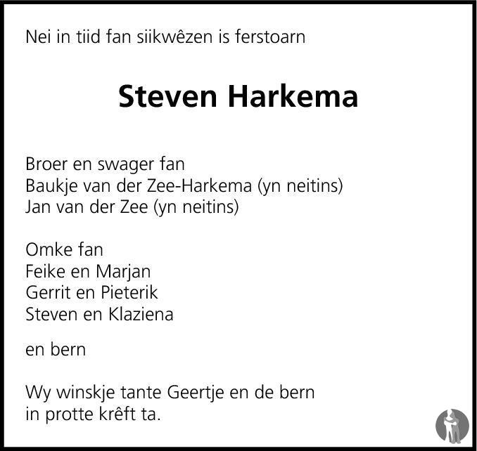 Steven Harkema 30-09-2014 overlijdensbericht en condoleances ...