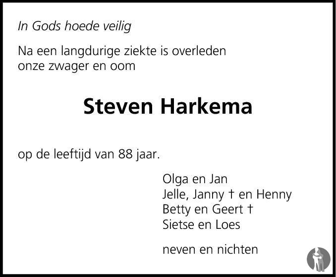 Steven Harkema 30-09-2014 overlijdensbericht en condoleances ...