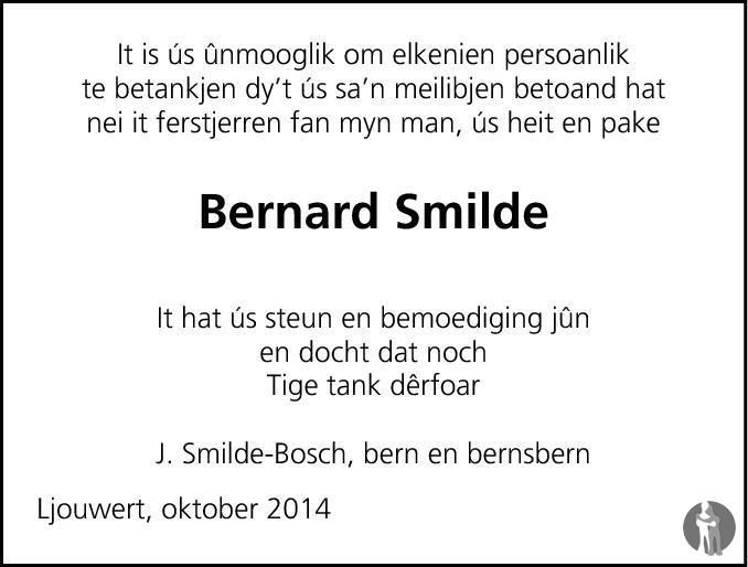 Bernard Smilde 30-08-2014 overlijdensbericht en condoleances ...