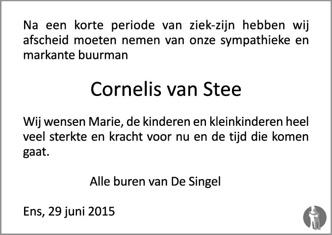 Cornelis (Cees) van Stee 29-06-2015 overlijdensbericht en condoleances ...