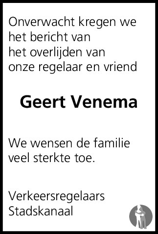 Geert Venema 18-08-2015 overlijdensbericht en condoleances - Mensenlinq.nl