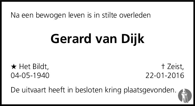Gerard van Dijk 22-01-2016 overlijdensbericht en condoleances ...