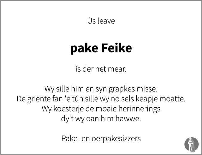Feike Klaas van Dijk 29-01-2016 overlijdensbericht en condoleances ...
