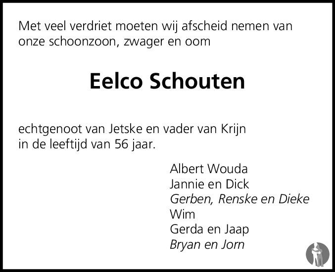 Eelco Schouten 17-03-2016 overlijdensbericht en condoleances - Mensenlinq.nl