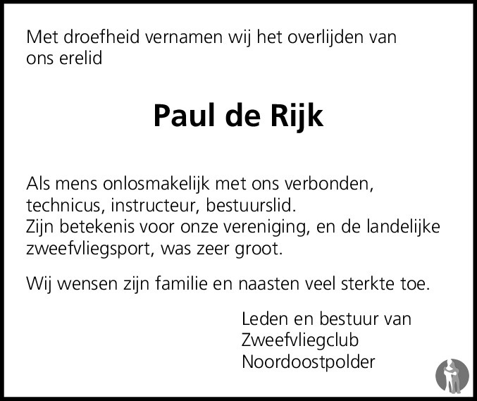 Paulus (Paul) de Rijk 06-10-2016 overlijdensbericht en condoleances ...