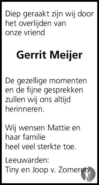 Gerrit Meijer 18-12-2016 overlijdensbericht en condoleances - Mensenlinq.nl