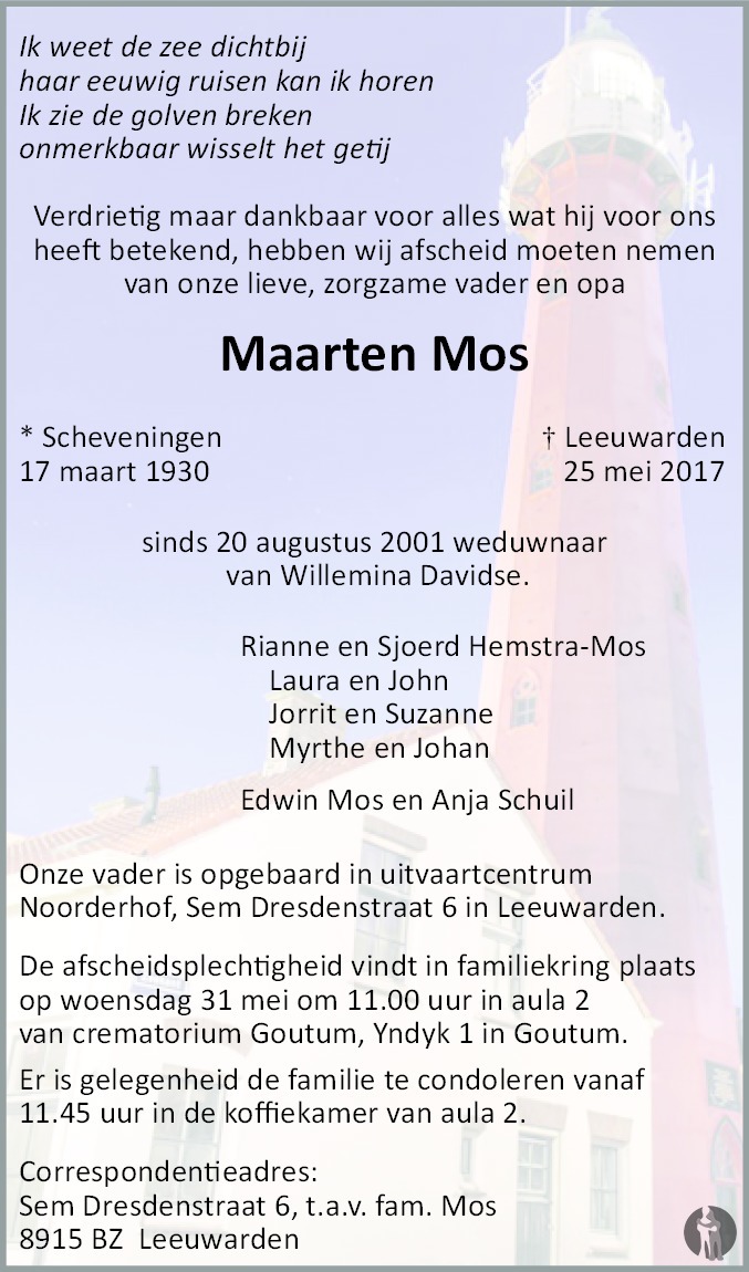 Maarten Mos 25-05-2017 overlijdensbericht en condoleances - Mensenlinq.nl
