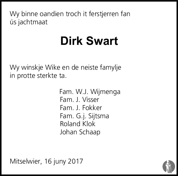 Dirk Swart 16-06-2017 overlijdensbericht en condoleances - Mensenlinq.nl