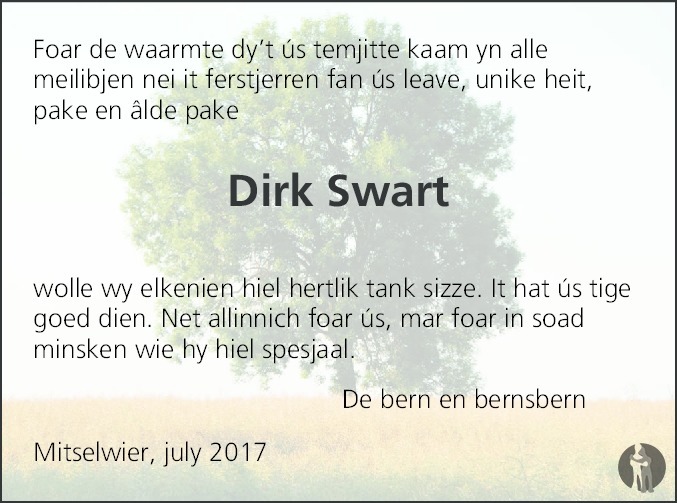 Dirk Swart 16-06-2017 overlijdensbericht en condoleances - Mensenlinq.nl