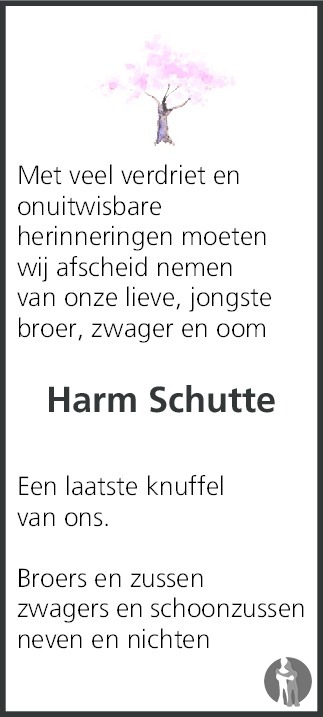 Harm Onno Schutte 29-12-2017 overlijdensbericht en condoleances ...