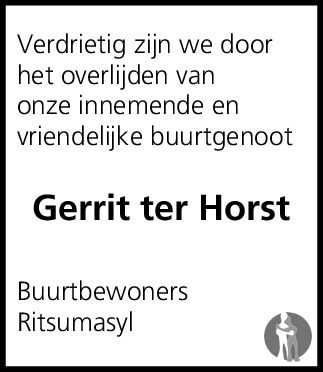 Gerrit ter Horst 11-01-2018 overlijdensbericht en condoleances ...