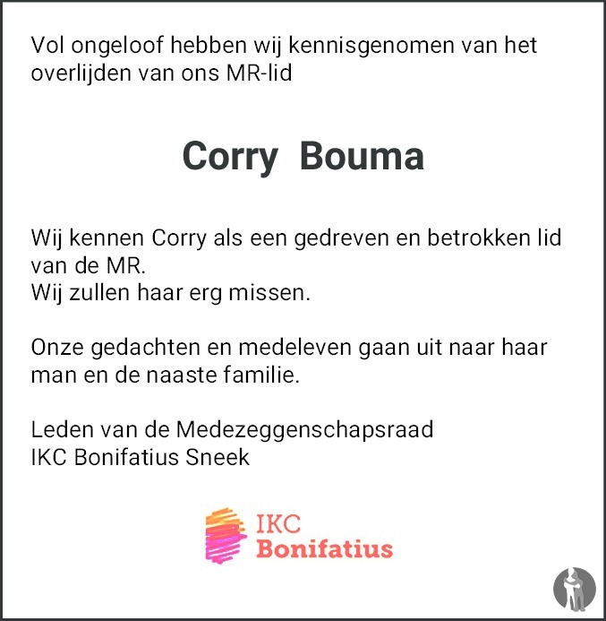 Cornelia Johanna Maria (Corry) Bouma 08-06-2018 overlijdensbericht en ...