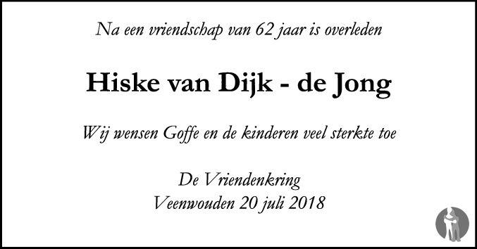 Hiske Van Dijk De Jong 20 07 2018 Overlijdensbericht En Condoleances Mensenlinqnl