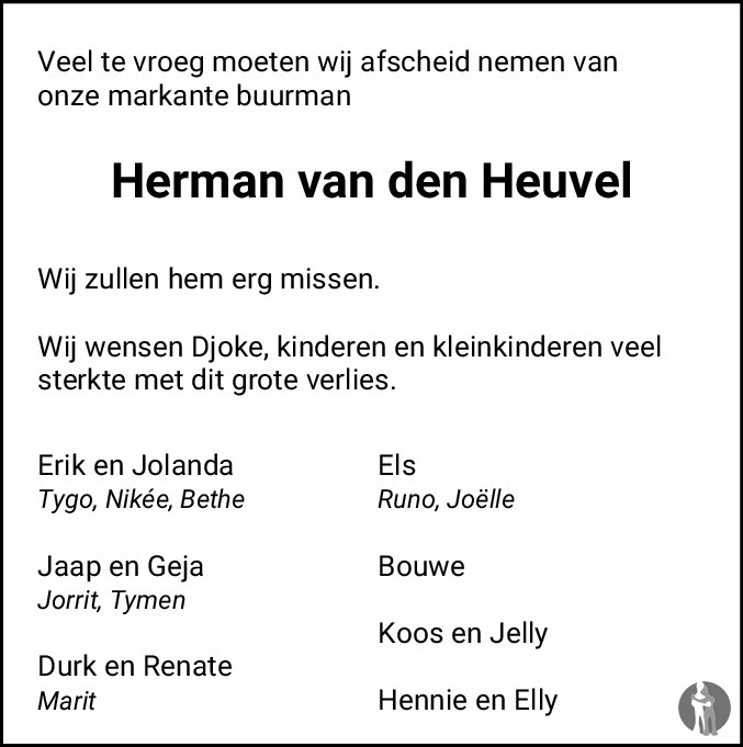 Herman Van Den Heuvel 01 11 2018 Overlijdensbericht En Condoleances Mensenlinqnl