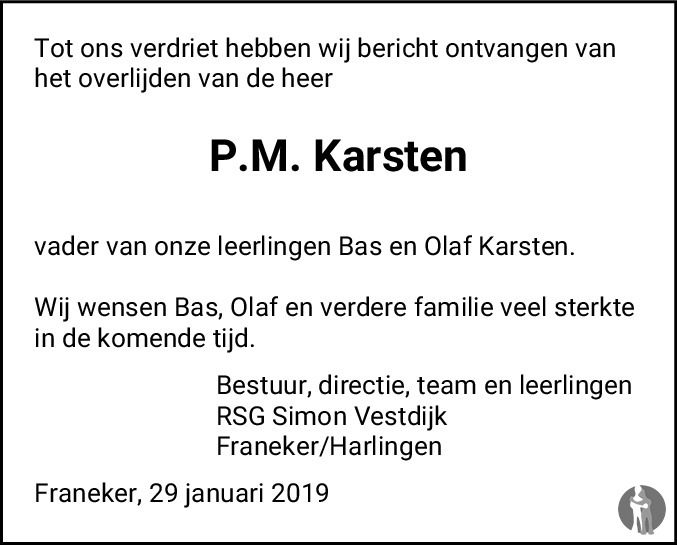Peter Karsten 29-01-2019 overlijdensbericht en condoleances - Mensenlinq.nl