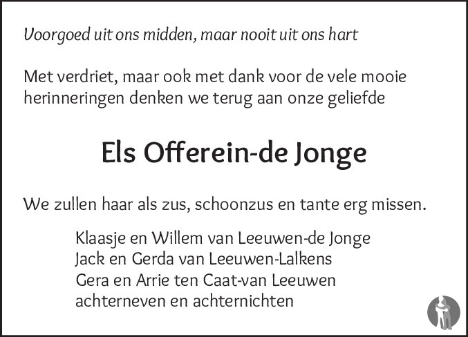 Els Offerein - de Jonge 02-10-2019 overlijdensbericht en condoleances ...
