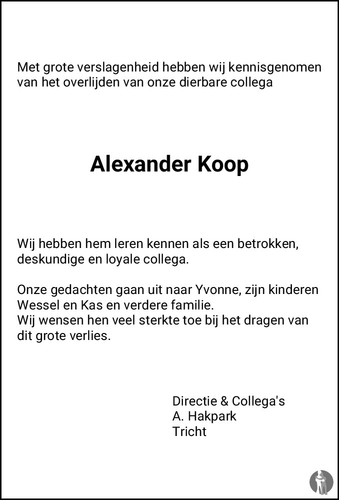 Alexander Koop 18-10-2019 overlijdensbericht en condoleances ...
