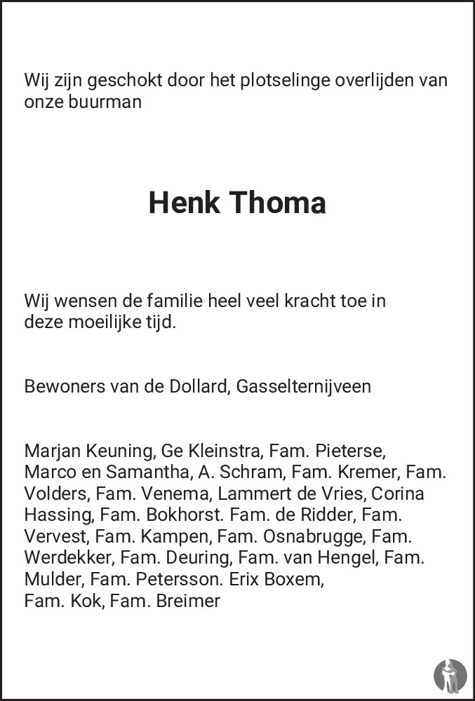 Henk Thoma 18-12-2019 overlijdensbericht en condoleances - Mensenlinq.nl
