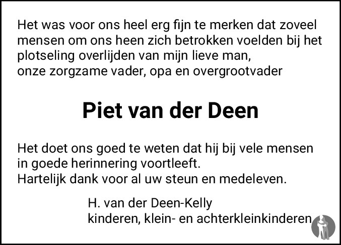 Pieter (Piet) van der Deen 06-04-2020 overlijdensbericht en ...