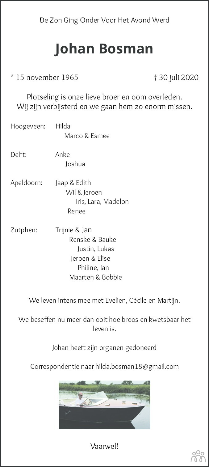 Johan Bosman 30-07-2020 overlijdensbericht en condoleances - Mensenlinq.nl
