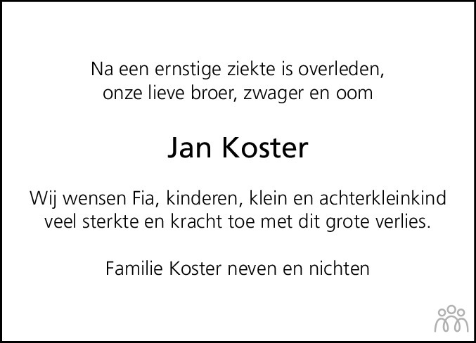 Jan Koster 07-08-2020 overlijdensbericht en condoleances - Mensenlinq.nl