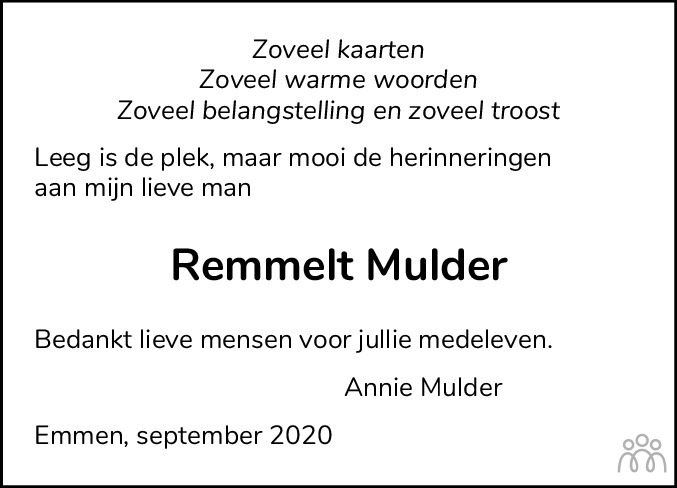 Remmelt Mulder 19-08-2020 overlijdensbericht en condoleances ...