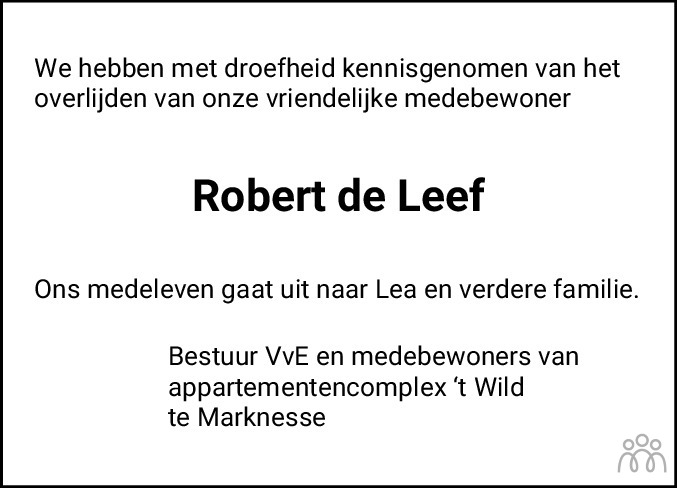 Robert de Leef 06-11-2020 overlijdensbericht en condoleances ...