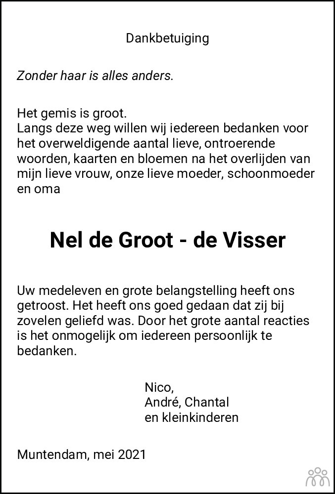 Neeltje Elizabeth (Nel) de Groot -de Visser 11-04-2021 ...