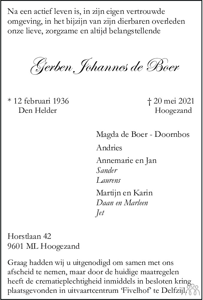 Krant Den Helder Overlijdensberichten | overledene