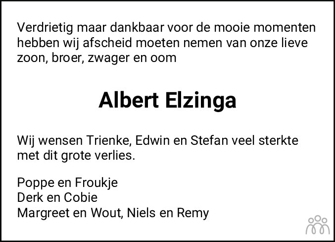 Albert Meindert Elzinga 11-06-2021 overlijdensbericht en condoleances ...
