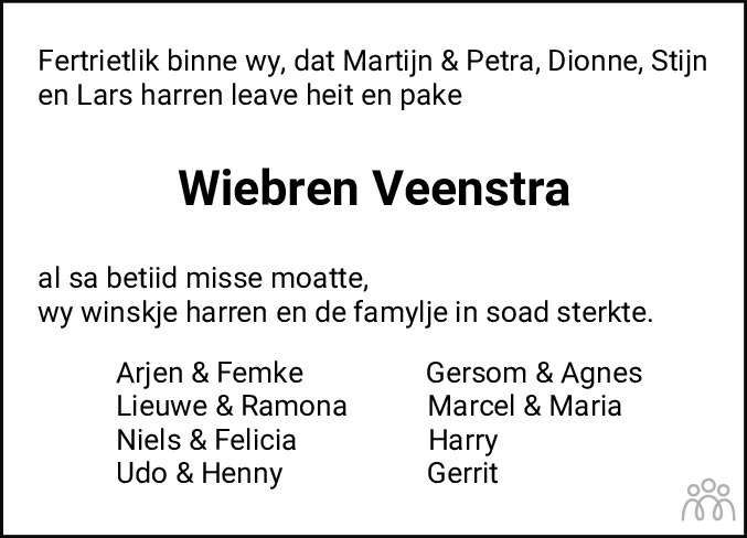 Wiebren Veenstra 15-06-2021 overlijdensbericht en condoleances ...