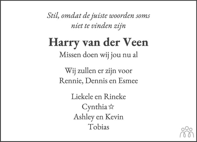 Harm (Harry) van der Veen 02-11-2021 overlijdensbericht en condoleances - Mensenlinq.nl