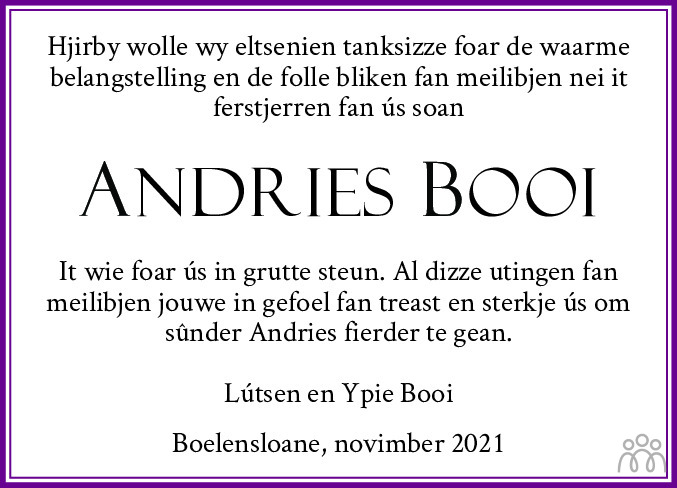 Andries Booi 16-09-2021 overlijdensbericht en condoleances - Mensenlinq.nl