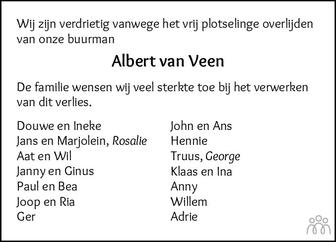 Albert van Veen 22-11-2021 overlijdensbericht en condoleances ...
