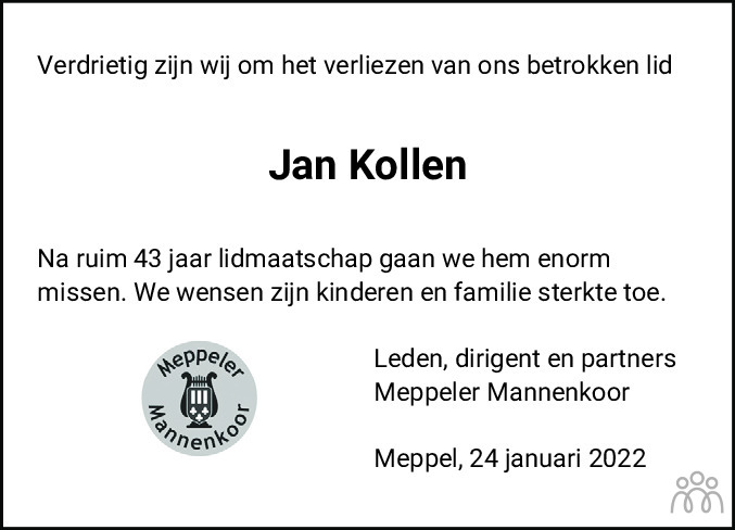 Jan Kollen 21-01-2022 overlijdensbericht en condoleances - Mensenlinq.nl