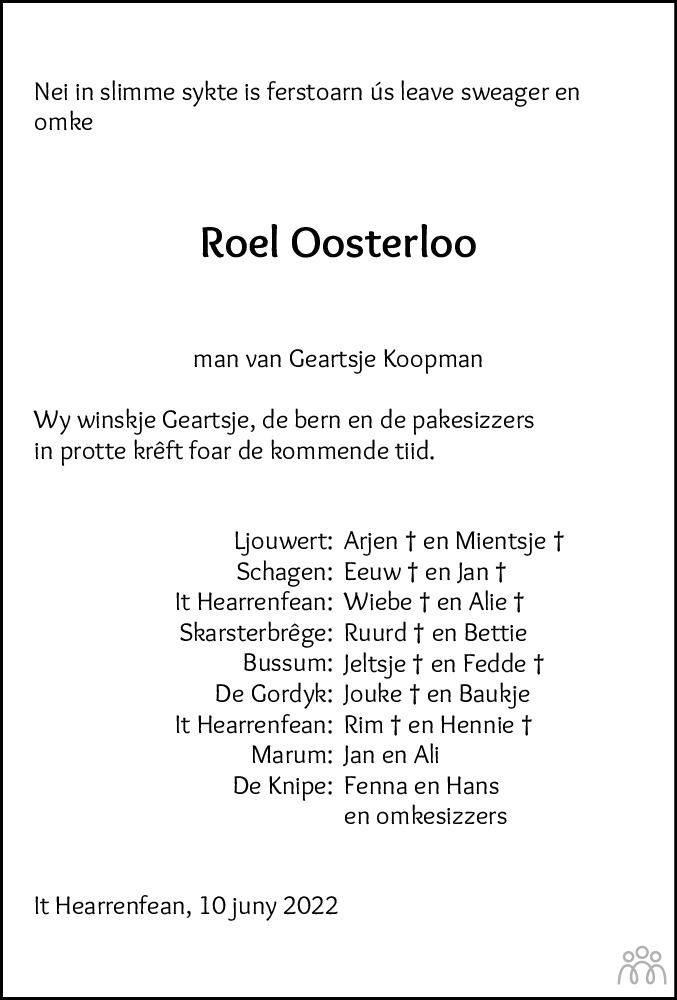Roelof (Roel) Oosterloo 10-06-2022 overlijdensbericht en condoleances ...