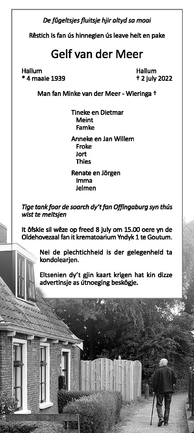 Gelf van der Meer 02-07-2022 overlijdensbericht en condoleances ...