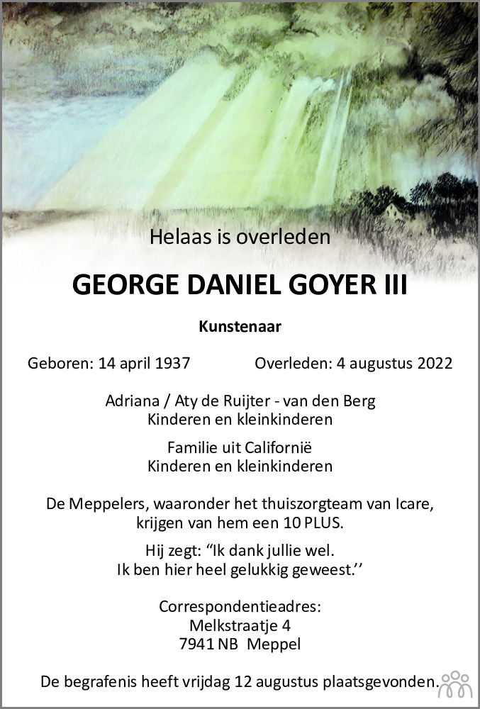 George Daniel Goyer III 04-08-2022 overlijdensbericht en condoleances ...