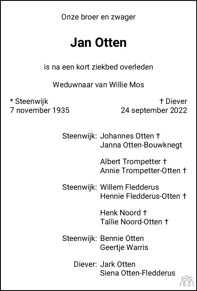 Jan Otten 24-09-2022 overlijdensbericht en condoleances - Mensenlinq.nl
