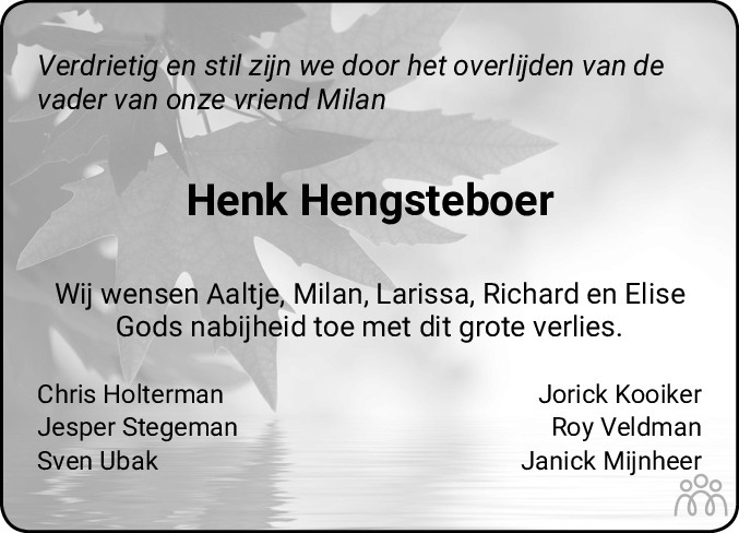 Henk Hengsteboer 26-09-2022 overlijdensbericht en condoleances ...