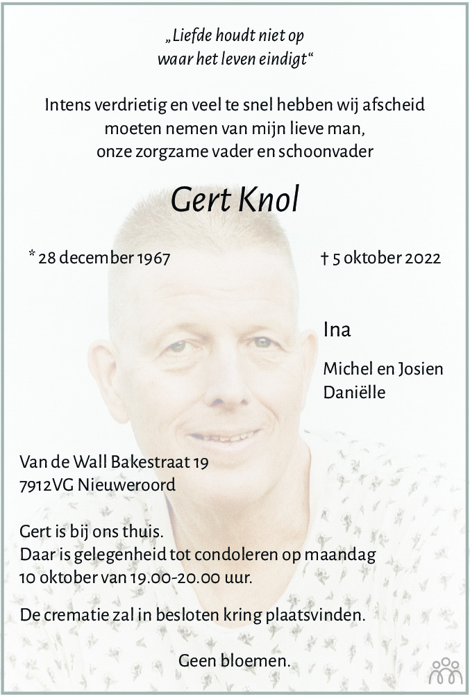 Gert Knol 05-10-2022 overlijdensbericht en condoleances - Mensenlinq.nl