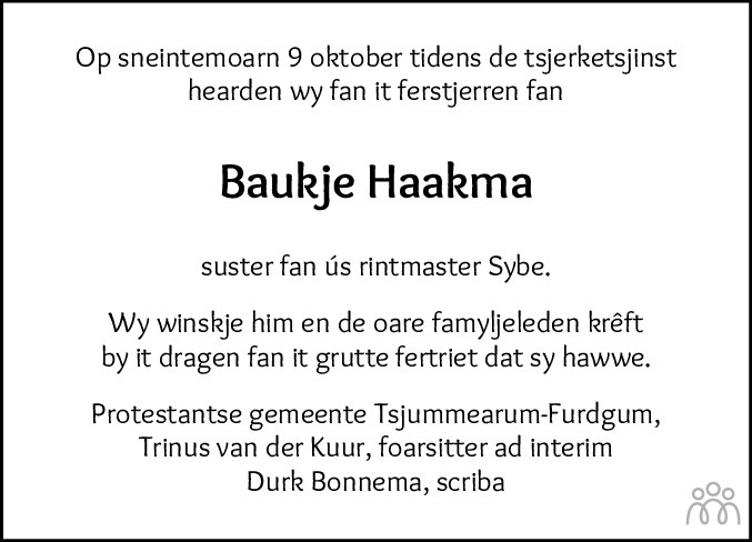 Baukje Haakma 09-10-2022 overlijdensbericht en condoleances - Mensenlinq.nl Baukje Haakma 09-10-2022 overlijdensbericht en condoleances - Mensenlinq.nl