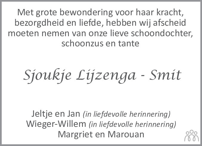 Sjoukje Lijzenga-Smit 13-10-2022 overlijdensbericht en condoleances ...