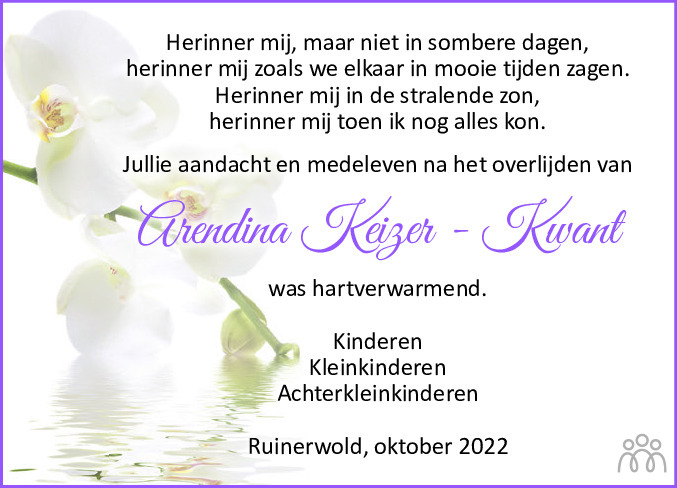 Arendina Keizer-Kwant 21-08-2022 overlijdensbericht en condoleances ...