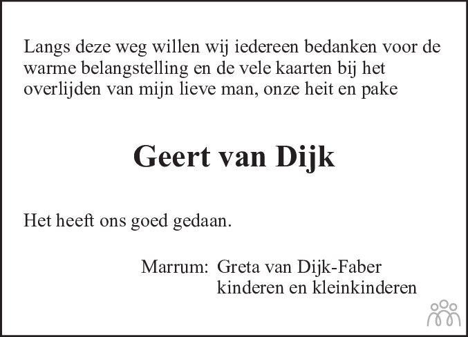 Geert Willem van Dijk 21-09-2022 overlijdensbericht en condoleances ...