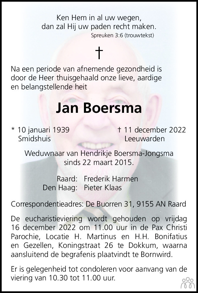 Jan Boersma 11-12-2022 overlijdensbericht en condoleances - Mensenlinq.nl