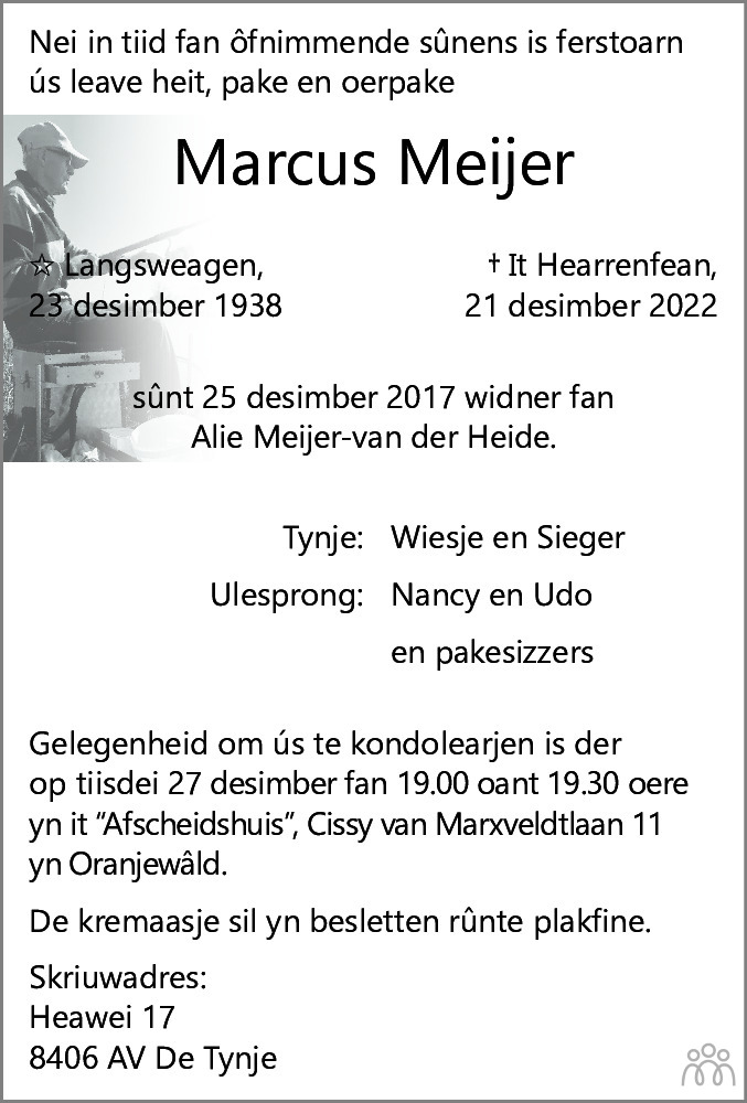 Marcus Meijer 21-12-2022 overlijdensbericht en condoleances - Mensenlinq.nl