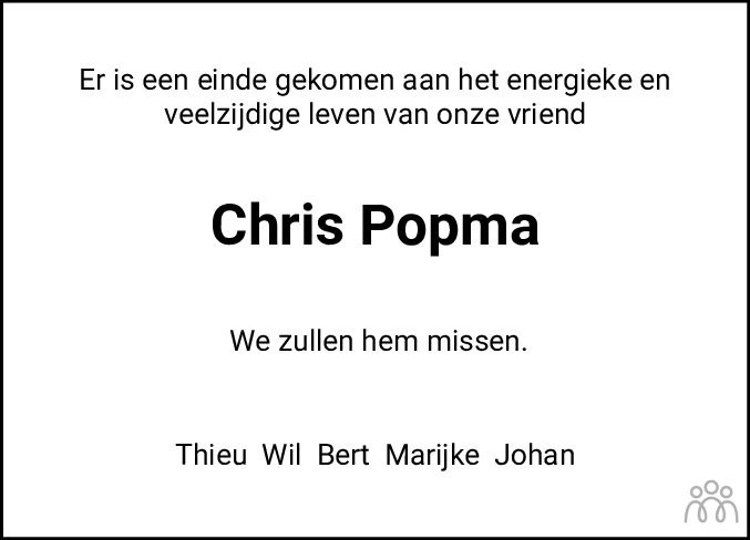 Christofoor Caspar Williebrord (Chris) Popma 20-12-2022 ...