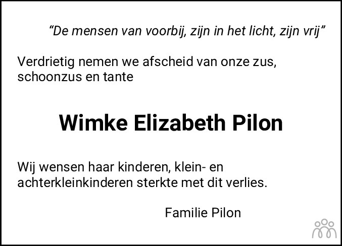 Wimke Elizabeth Pilon 21-12-2022 overlijdensbericht en condoleances ...